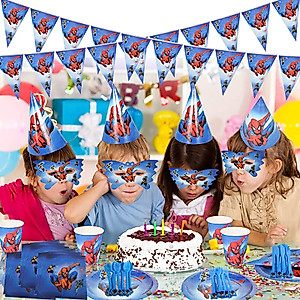 JinkySier 78pcs Spiderman Birthday Party Supplies Set, Spiderman tableware, Include dinner plates, knives and forks, cartoon spider napkin, for atmosphere decorations of various themed parties