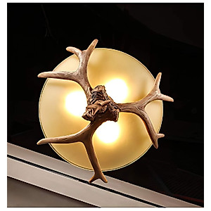 Antler Chandelier Rustic Retro Chandelier Faux Resin Antler Ceiling Light Fixture Frosted Glass Light Kitchen Farmhouse Restaurant Island Bedroom Loft Aisle 3 Light, Easy to Install