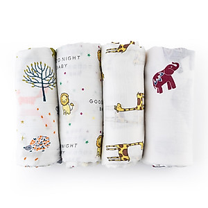 Bunnikins & Clover Muslin Swaddle Blankets for Boys and Girls, Baby Receiving Blankets Unisex, Newborn Essentials for Registry & Gift, 47x47 inches, Set of 4 (Beige)