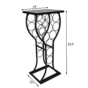 JOYBASE Freestanding Floor Wine Rack Table, Holds 11 Bottles, Metal with Marble Veneer Top, Wine Table Display Rack, Black