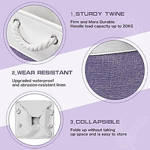 AUSSIY Cube Storage Bin, Collapsible Fabric Storage Bins With Handles, For Clothes Storage, Book , 13×13×13inches, Pack of 6 (White Purple)