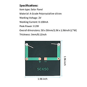 dream_light Mini Solar Panel, 10Pcs 2V 100mA 0.2W Polysilicon Small Solar Cell Module for DIY Solar Light Toys Charger 50x50mm