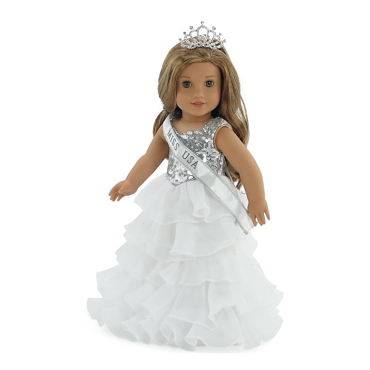Emily Rose 18 Inch Doll Clothes and Accessories | 18" Doll Ball Gown Pageant Dress with Sash & Sparkling Crown Tiara Accessory! | Compatible with American Girl Dolls