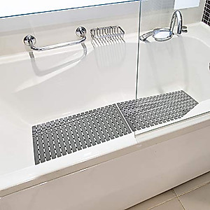 BEMISO Shower Mat Non Slip Bathtub Mat with Suction Cups and Drain Holes 27.5 x15.7 Inch Bath Mat for Tub & Shower.Easy Dry,Easy to Cut,Eco-Friendly (27.5x15.7 Grey)