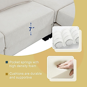 KEVINSPACE 133" Modular Sectional Sofa for Living Room Convertible U/L Shaped Sofa Couch Reversible Sofa Couch Modular Sectionals with Ottomans, 6 Seat Oversized Sofa Couch Sleeper Sofa Bed Beige