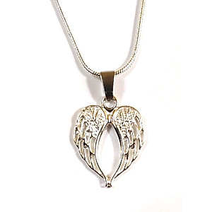 Angel Wing Heart Pendant Necklace Guardian Angel Silver Plated Snake Chain 20 Inch Gift Boxed Jewelry