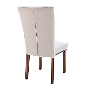 Upholstered Fabric Dining Chairs Set of 4, Parsons Dining Room Kitchen Side Chair with Nailhead Trim and Wood Legs - Light Beige