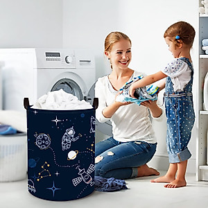 Clastyle 45L Spaceships Rocket Astronaut Nursery Hamper Outer Space Planet Clothes Toys Storage Basket with Drawstring