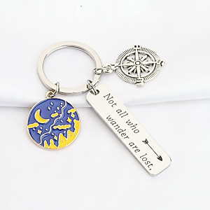 LQRI Not All Those Who Wander are Lost Keychain Traveller Gift Adventurist Gift Wanderlust Gift Compass Key Chain Inspirational Gifts