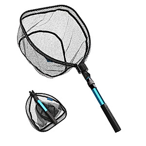 Collapsible Telescopic Pole Fishing Net - Folding Extend Rubber Coated Freshwater Saltwater Landing Net for Trout Bass Steelhead Salmon Kayak (SD-139S(1.1M))