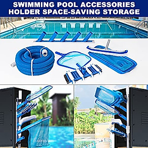 ZOMOFEW Pool Cleaning Accessory Holder, Blue, 5-in-1 Design, Holds Brushes, Nets, Vacuum Cleaners, Poles, Weatherproof