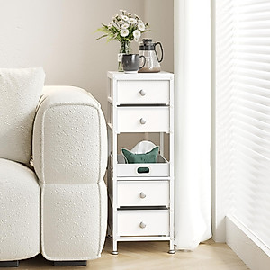 AMBIRD 4-Drawer Dresser,Fabric Dresser Storage with Drawers, Fabric Dresser Tower, Vertical Storage Drawer Units for Bedroom, Hallway, Closet, Office, Move Free with Wheels (White)