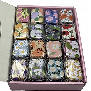 CCUUHJ 32 Pack Metal Hinged Tin Box Container Mini Floral Daisy Tulips Pattern Portable Small Storage Container Kit with Lid for Home Storage Craft Organize 2.2x1.5x1 Inch (A)