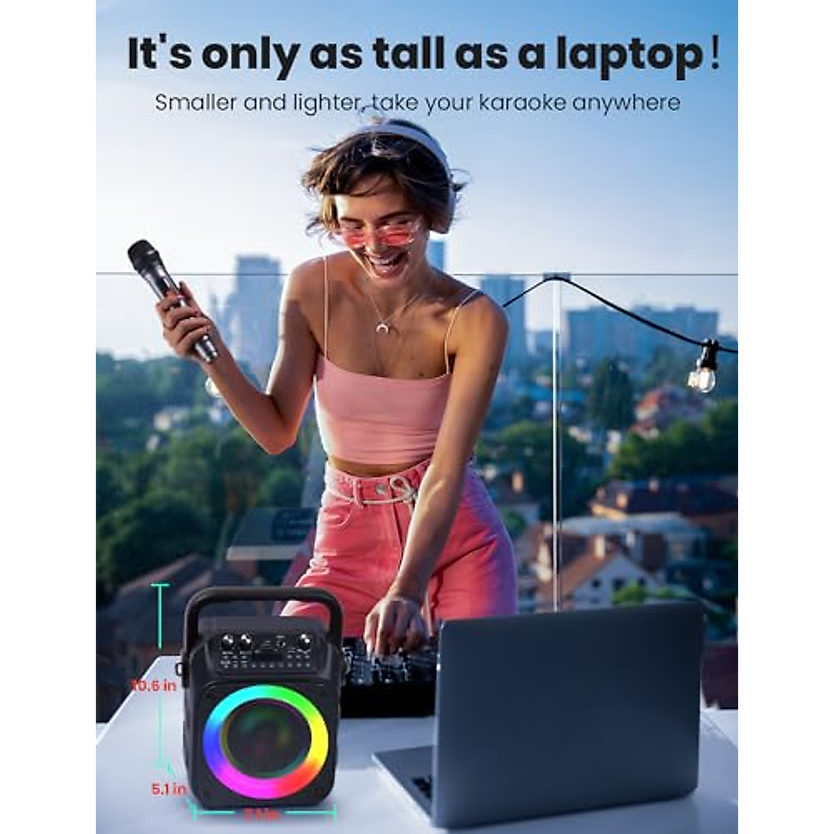 Karaoke Machine with Two Wireless Microphones, Portable Karaoke Machine for Adults & Kids, Portable Bluetooth Speaker with PA System, LED Lights, Supports TF Card/USB, AUX in, FM, USB,TWS (Black)…