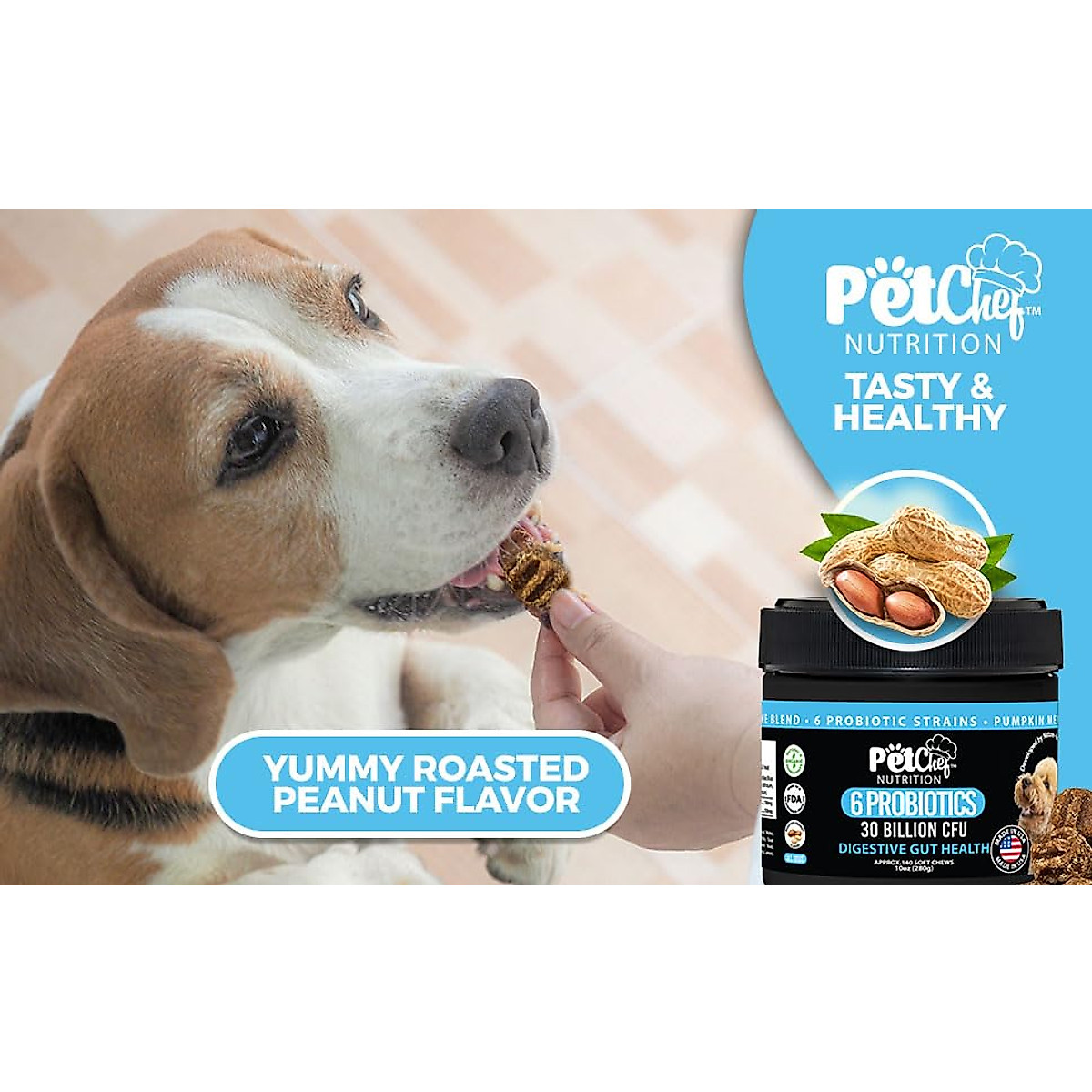 Pet Chef Dog Probiotic Prebiotic Chews-Digestion Stomach Health, Dog Smells. Probiotics & Enzymes for Dog Wellness - Improves Dog Anal Glands. All Natural & Organic