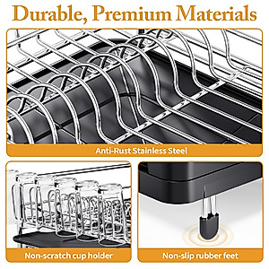 Urackify Dish Drying Rack, Expandable Stainless Steel Dish Rack with Drainboard Set Kitchen Sink Organizer for Counter, Large Capacity Kitchen Accessories with 360° Swivel Spout