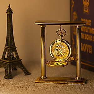 SIBOSUN Pocket Watch Skeleton Mechanical Double Case Hand-Wind Bronze Roman Numerals Antique Chain Mens