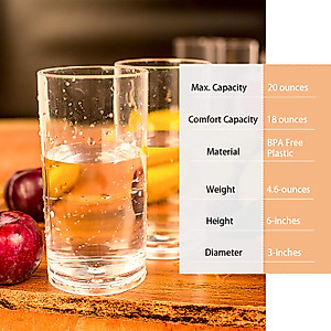 AOYITE 20-ounce Plastic Tumblers Dishwasher-Safe Premium Quality Juice Water Glasses BPA-free Clear Set of 6 Drinking Cups
