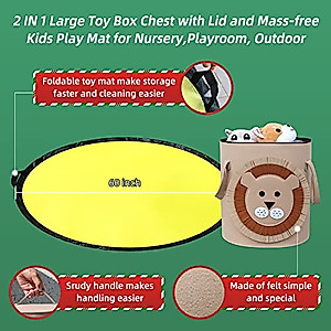 Toy Storage Basket with Play Mat, Portable Cartoon Children Toy Organizer Chest Storage bag with Anti Dust Lid for Small Bricks & Blocks, Quick Cleanup Container for Kids, Nursery, Playroom, Outdoor
