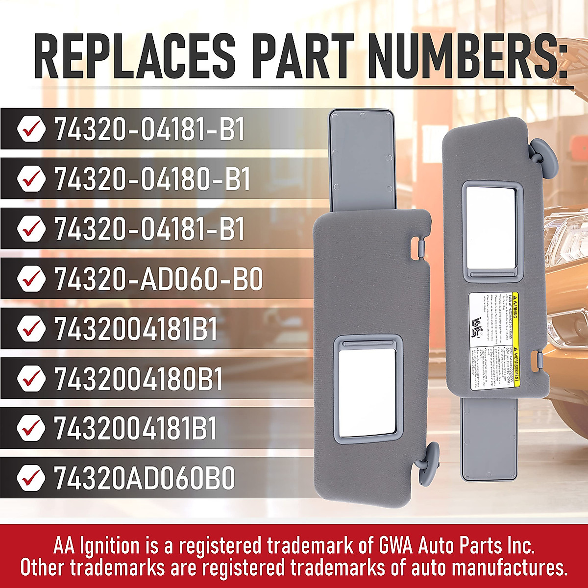 Driver and Passenger Side Sun Visor Set Gray Without Light - Left and Right Compatible with Toyota Tacoma 2005-2012 - Replaces 74320-35C10-B0,74320-04181-B1,74320-35B50-B0,74310-35C20-B0, 7431004111B1