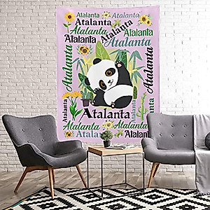 Flowers and Funny Panda Personalized Blanket with Name Soft Fleece Throw Blankets for Men Women Birthday Wedding Gift 50X60 inch
