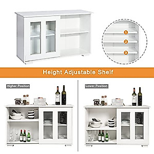 FurnitureR Sideboard Buffet Modern Storage Cabinet with Sliding Doors/Adjustable Shelves, 42'' Kitchen Cupboard Stackable Console Bar Table for Home Living Room, White