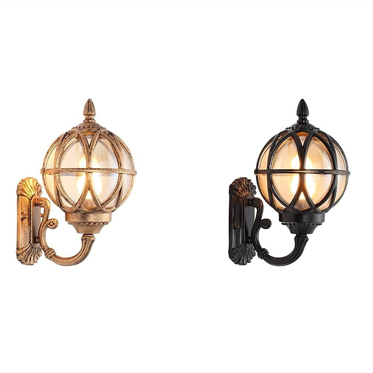 Zziyj Residential Villa Courtyard Wall Lamp Outdoor Waterproof IP54 Wall Light Garden Home Hotel Aisle Aluminum Wall Lantern European Antique Spherical Glass Sconce E27 Fixture