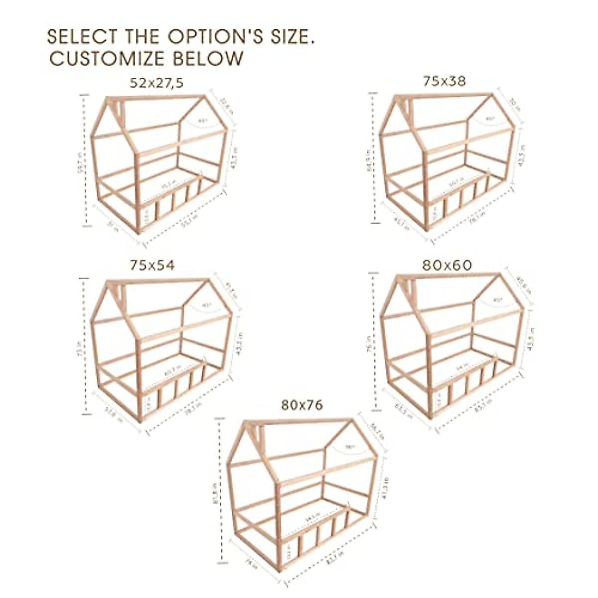 BUSYWOOD Montessori Twin House Bed - Toddler Floor Bed Frame - Kids Furniture - Indoor Playroom - Floor Bed House - Montessori Bed for Toddlers (Model 2, Grey, Floor Bed)