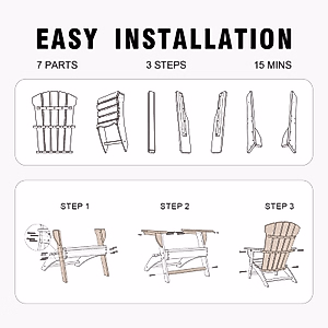 YARDCOM Adirondack Chair, 110°Ergonomics Plastic Extra Tall Adirondack Chairs, HDPE All-Weather Plastic Patio Outdoor Chair, High Foamed Polyethylene Fire Pit Chair(Natural)