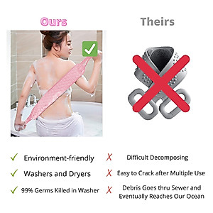 Exfoliating Body Scrubber Shower Set - 3PCs, Back Scrubber, Sponge Pad & Loofah Mesh Bath Pouf, for Men Women Shower Bath, Sensitive, Delicate, Dry Skin. Reusable. (Pink)