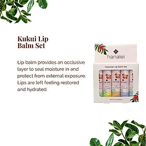 Hanalei Lip Balm and Moisturizer - Natural Kukui Oil, Beeswax Lip Moisturizer - Replenish and Repair Dry, Chapped Lips - Variety Pack(5 sticks)