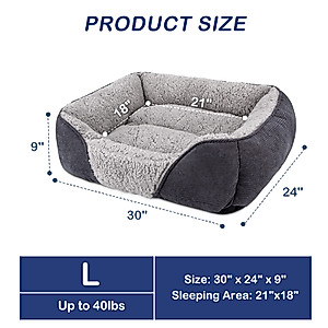 Siooko Large Dog Beds for Large Dogs Machine Washable Rectangle Pet Beds with Anti-Slip Bottom, Soft Sleeping Dog Sofa Bed Durable (30'', Grey)