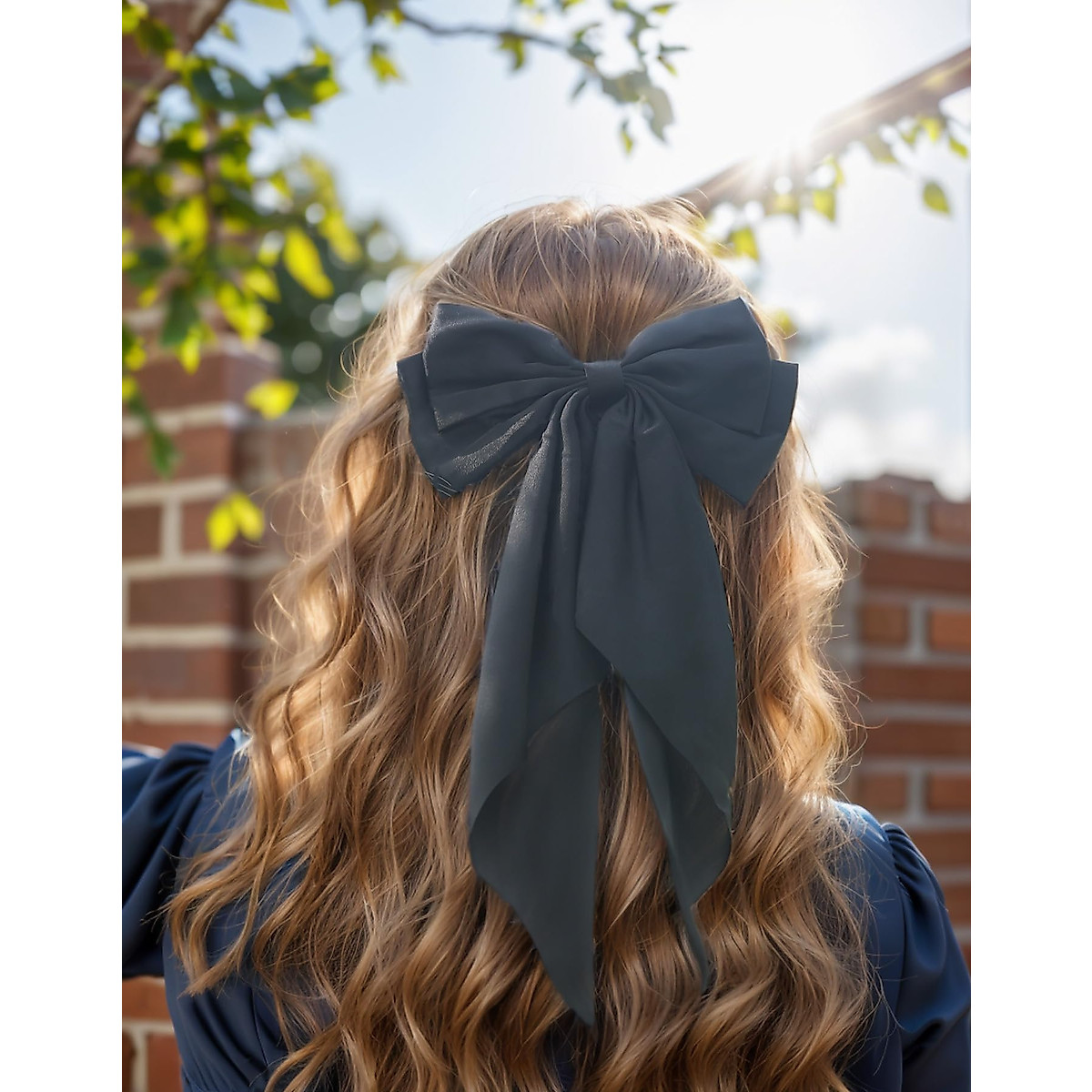 Furling Pompoms Hair Bows for Women,Large Satin Silky Hair Bow Clips Ribbon Long Tail French Barrette Hair Clamps Girls Hair Accessories Party Wedding Christmas Thanksgiving (Black Pink)