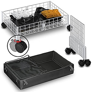 Under Bed Storage Containers With Wheels, Under Bed Storage With Wheels, Rolling Underbed Storage, With Bag-Under Bed Storage Containers, Under Bed Storage for Clothes, Shoes, Blankets, 2in1 (White)
