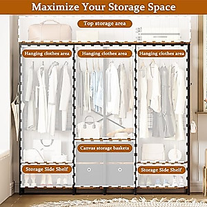 IRONCK Garment Racks with Shelves 4 Drawers and 8 Hooks Heavy Duty Closet Organizer for Hanging Clothes, Freestanding Closet Wardrobe Rack, Vintage Brown