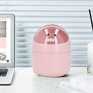 Aladeno Mini Desktop Trash Can Wastebaskets Cute Dinosaur Style Large Mouth Detachable Design Nonslip Bottom Plastic Mini Trash Can (Pink Baby Dinosaur)