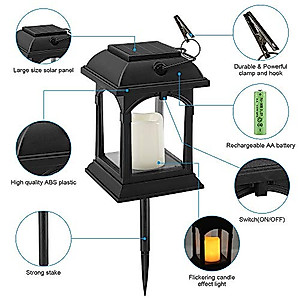 Solar Lanterns Outdoor Hanging Solar Lights, ANDEFINE Decorative Solar Lawn Lamp Flickering Candle Effect Light with Stake for Garden/Patio/Yard/Table/Umbrella/Landscape (4 Pack)