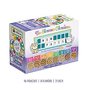 Weruva Slide N' Serve Paté Wet Cat Food, The Showcase Chowdown Slide N' Serve 2.8oz Pouch Variety Pack of 16, Multi Color