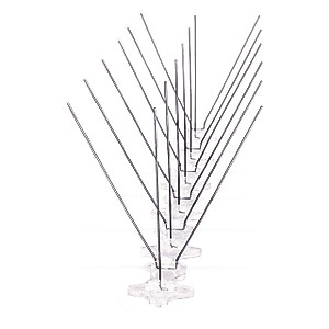 Bird Barrier Bird-Flite Stainless Steel Bird Spikes | Metal Pins Strips with Plastic Base, Clear Glue Adhesive Included - Wide (5in) - 10 Ft. Length