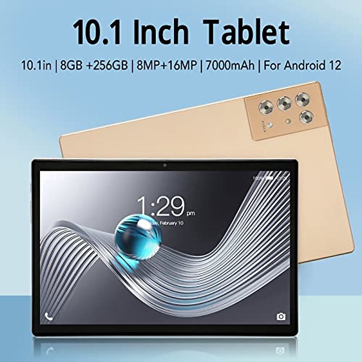 10.1 Inch Android 12 Tablet, 4G Network Tablet PC, Octa Core CPU, 8GB RAM 256GB ROM, FHD Touch Screen, 8MP Front +16MP Rear Camera, 2.4G/5G WiFi, BT5.0, 7000mAh Battery