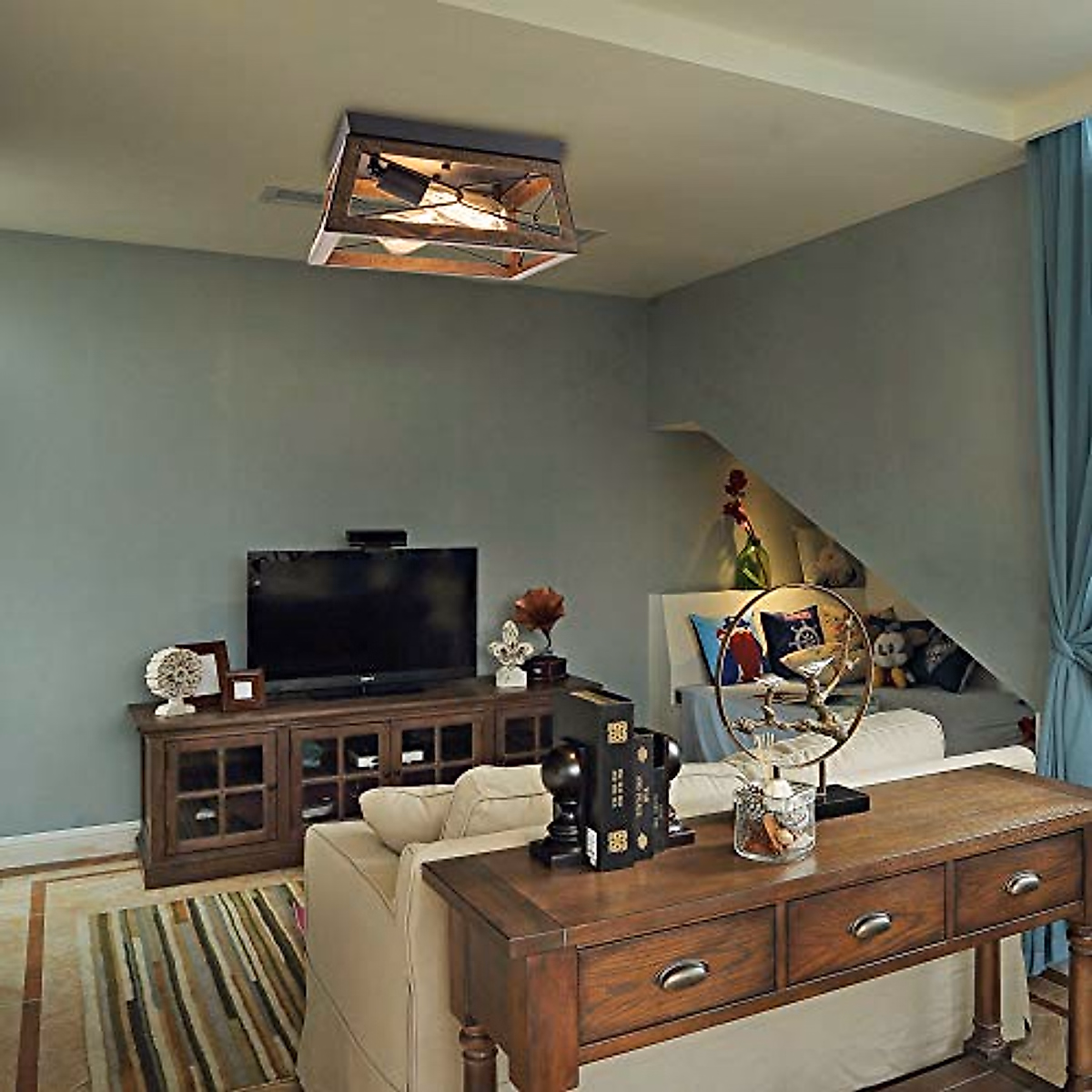 YaoKuem Semi Flush Mount Ceiling Light Fixture, 2-Light E26 Medium Base, Metal Housing, Bulbs NOT Included