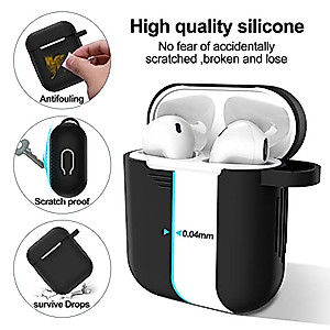 AirPods1st/2ndCase with Lanyard TPU Shockproof Full-Body Protective Case Cover Soft RubberTexture for AirPods 1st/2nd Generation (Black+Dark Blue)