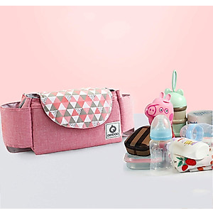 ZIOYCKL Baby Stroller Organizer with Insulated Cup Holders for Smart Moms,Diaper Storage,Secure Straps, Detachable Bag,Compact Design Fit All Strollers Fashionable&beautiful (Pink)