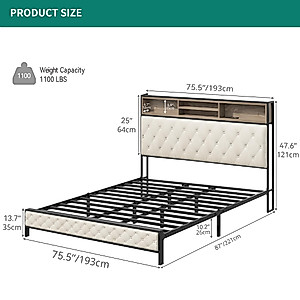 DWVO King Bed Frame with Built-in Charging Station, Platform Bed Frame with Upholstered Storage Headboard & Footboard, Sturdy Metal Slats, No Box Spring Required (Beige)