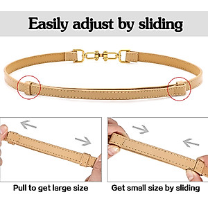 BAOKELAN Skinny Leather Belts for Women Slim Waist Belt Patent Leather with Gold Buckle for Dress Apricot 100CM