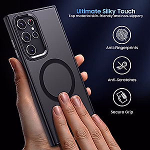 MAKAVO Translucent Matte for Samsung Galaxy S22 Ultra Case, Compatible with MagSafe, Slim Thin Magnetic Cover with Camera Lens Protector Shockproof Phone Shell (Black)