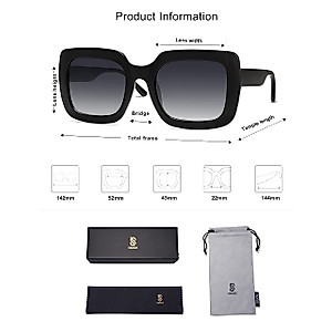 SOJOS Retro Nude Square Polarized Sunglasses for Women Trendy 90s Rectangle Sun Glasses UV400 Shades SJ2219 with Black/Gradient Grey Lens