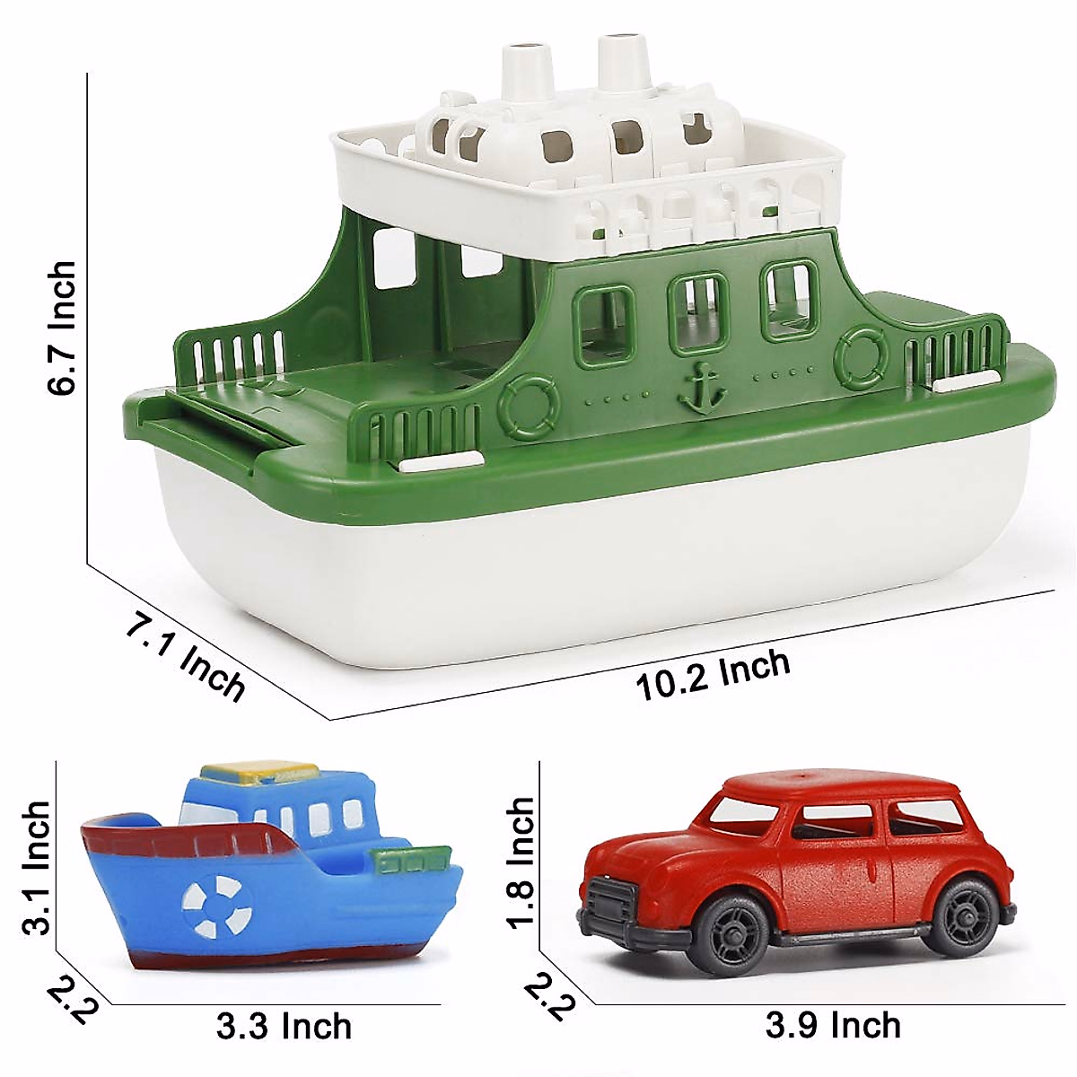 Bath Boat Toy,11 Piece Bath Boat Toy with 4 Mini Cars and 6 Boat Squirters,Floating Boat Toys for Bathtub Bathroom Pool Beach for Toddlers Boys Girls Kids