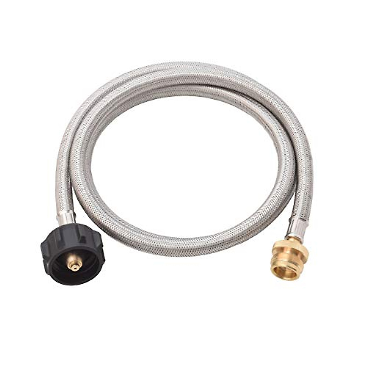 Flame King SS-QCC-1LB 5-FT Steel Braided Hose, 1 lb to 20 lb Adapter, Connects Portable Appliances to Standard Propane QCC1/Type1 Tank