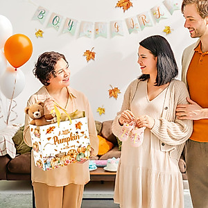 Thanksgiving Pumpkin Baby Shower Birthday Gift Bag for Baby Girls Boys A Little Pumpkin is On The Way Gift Bag with Wrapping Paper Card Fall Autumn Gift Bag for Baby Shower Party Supplies